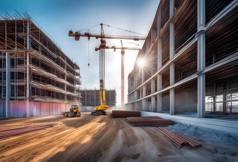 High Dynamic Range Construction Site with Cranes, Construction Site ...