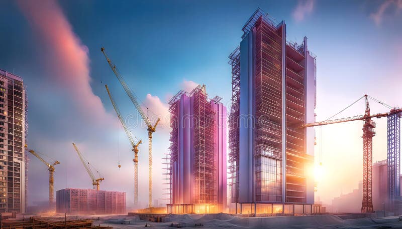 High Dynamic Range Construction Site with Cranes, Construction Site ...