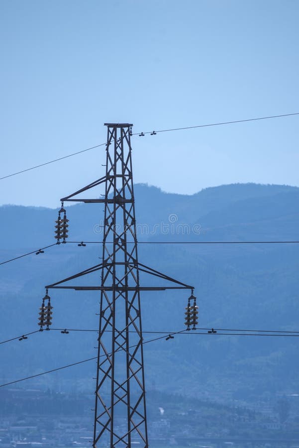High Electrical Power Pole with Cool Color and Mountain in the B Stock ...