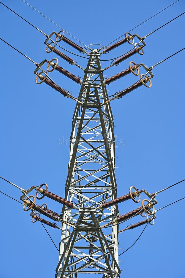 Electricity Pylon with Street Light Stock Photo - Image of danger ...