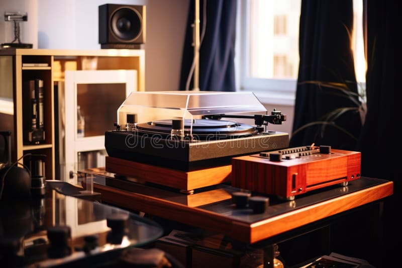 High-end Audio System with a Vinyl Turntable and Modern Speakers Stock ...