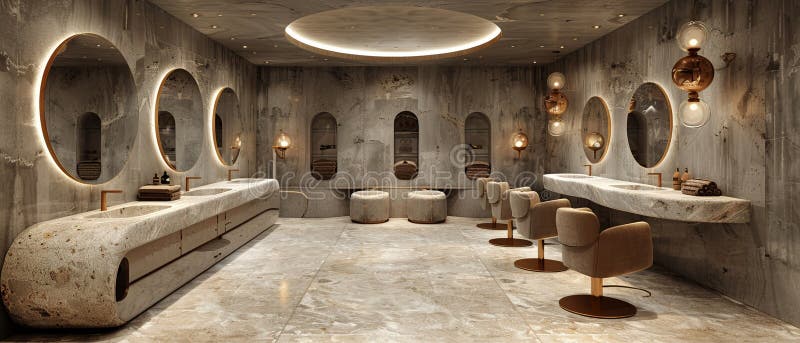 High-end Beauty Salon with Marble Counters and Plush Seating Stock ...