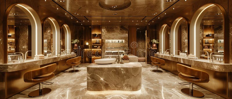 High-end Beauty Salon with Marble Counters and Plush Seating Stock ...