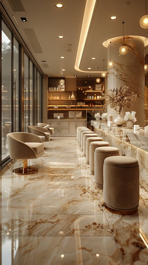 High-end Beauty Salon with Marble Counters and Plush Seating3D Render ...