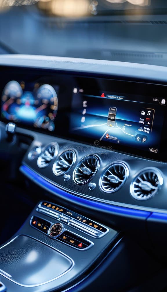 High-End Car Interior Showcasing Sleek Dashboard and Advanced Climate Control System Stock Photo ...