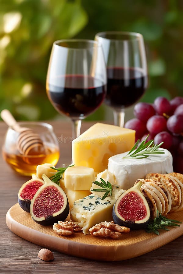 High End Cheese Board Features Assorted Cheeses, Fresh Figs, Nuts and ...