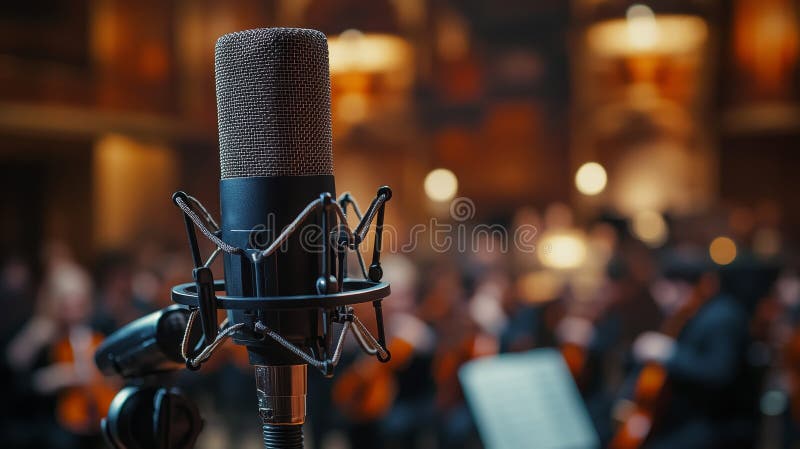 High-end Condenser Mic with an Orchestra Pit in the Background ...