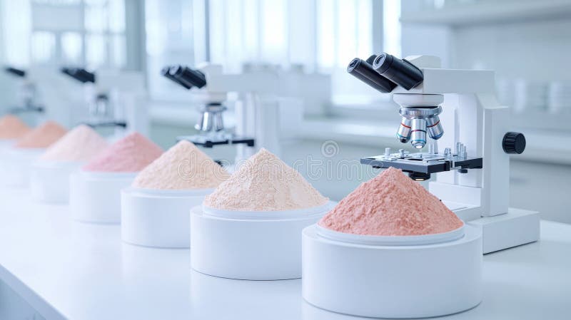 High-End Cosmetic Testing Facility with Colorful Powder Samples Under ...