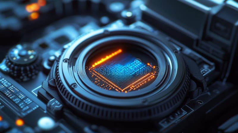 High-End DSLR Camera Sensor Inside with Detailed Circuit Design Stock ...