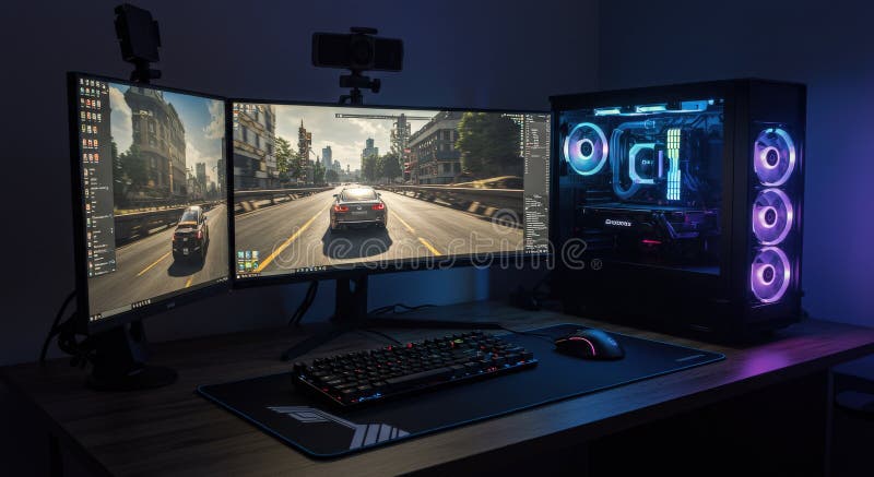 Immersive Gamer Setup Led Lighting Multiple Monitors Stock Photos - Free & Royalty-Free Stock ...