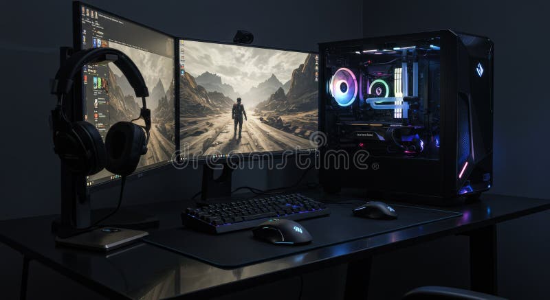 High-end Gaming Computer Setup Stock Illustration - Illustration of ...