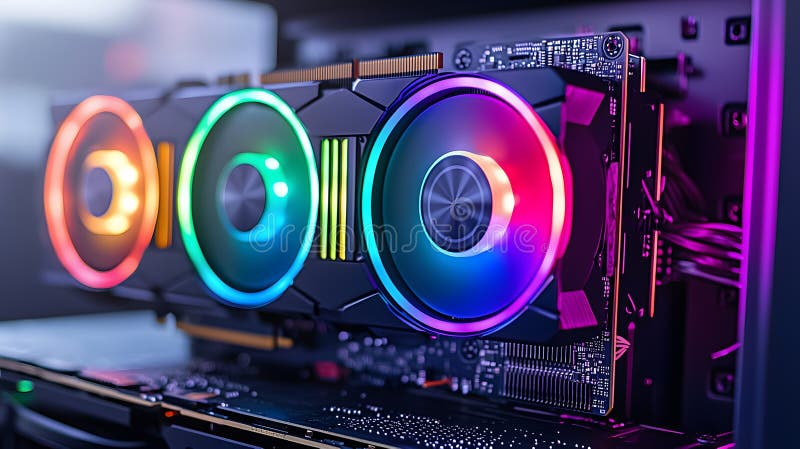 High-End Gaming Graphics Card with RGB Lighting Stock Illustration ...