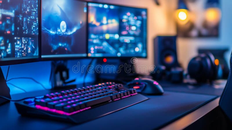 High-End Gaming Setup with Dual Monitors and Accessories Stock ...