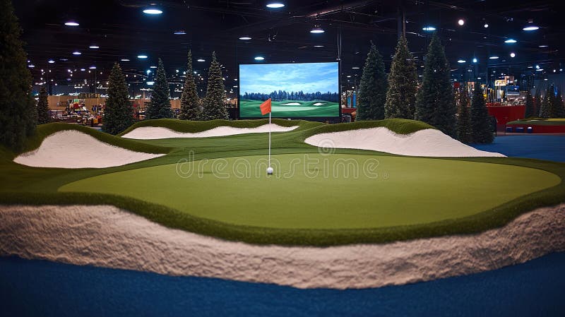 High-end Indoor Golf Simulator with Putting Green and Sand Bunkers ...
