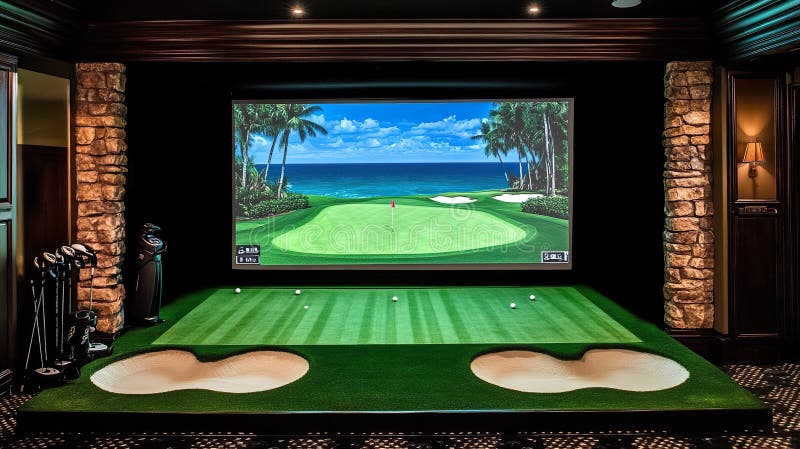 High-end Indoor Golf Simulator with Putting Green and Sand Bunkers ...