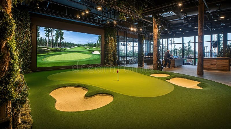 High-end Indoor Golf Simulator with Putting Green and Sand Bunkers ...