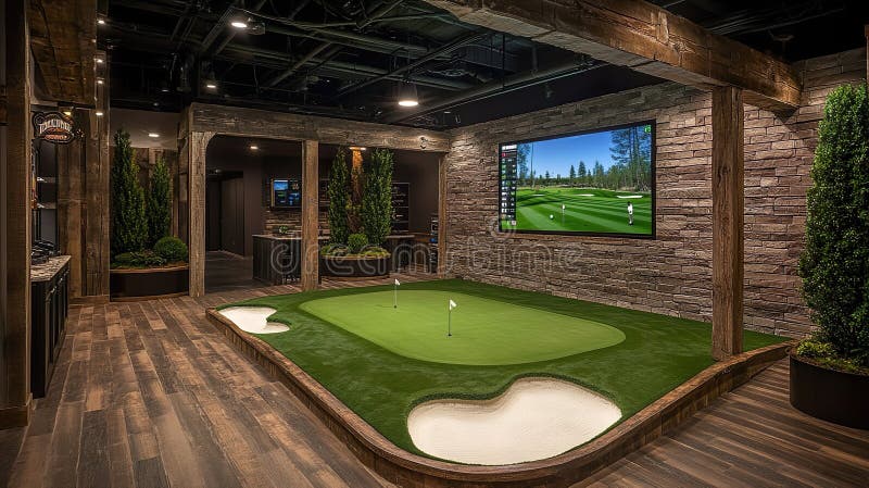 High-end Indoor Golf Simulator with Putting Green and Sand Bunkers ...
