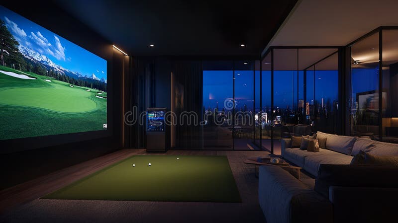 High-end Indoor Golf Simulator Room with Ambient Lighting Stock Photo ...