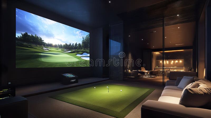 High-end Indoor Golf Simulator Room with Ambient Lighting Stock Photo ...