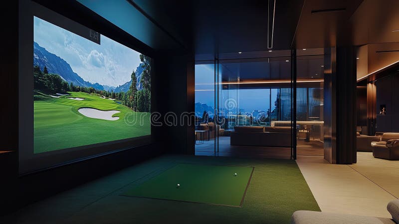 High-end Indoor Golf Simulator Room with Ambient Lighting Stock Image ...
