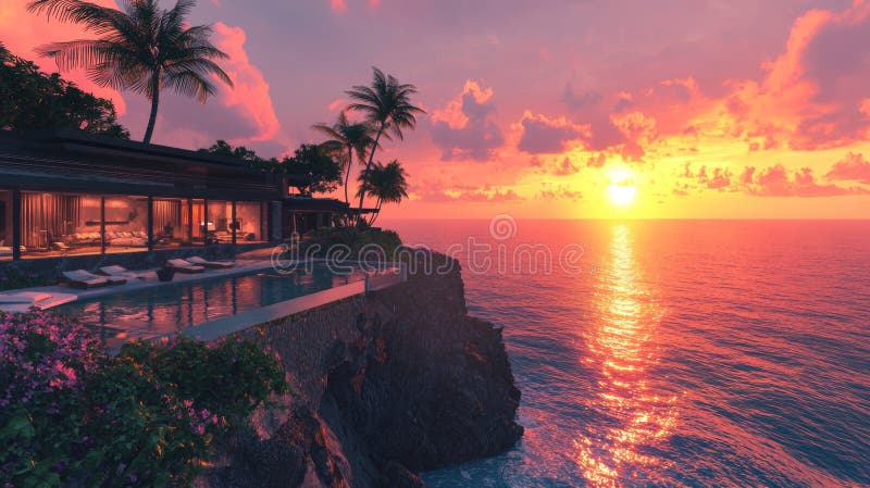 A High-end Infinity Pool that Offers Stunning Ocean Sunsets. Stock ...