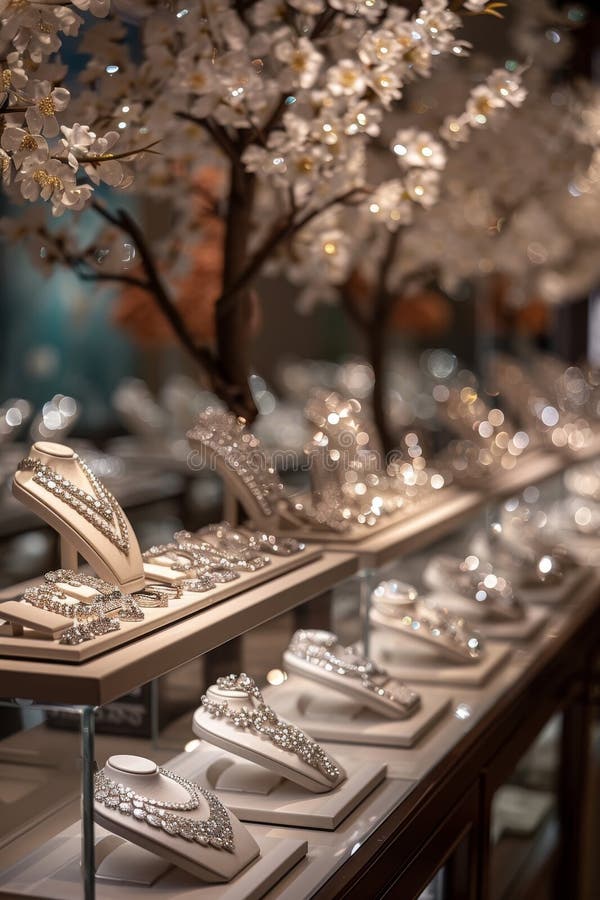 A High End Jewelry Store with Sparkling Displays Stock Illustration ...