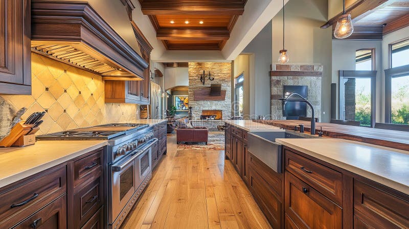 A High-end Kitchen with Wooden Accents and a Professional Feel.. Stock ...