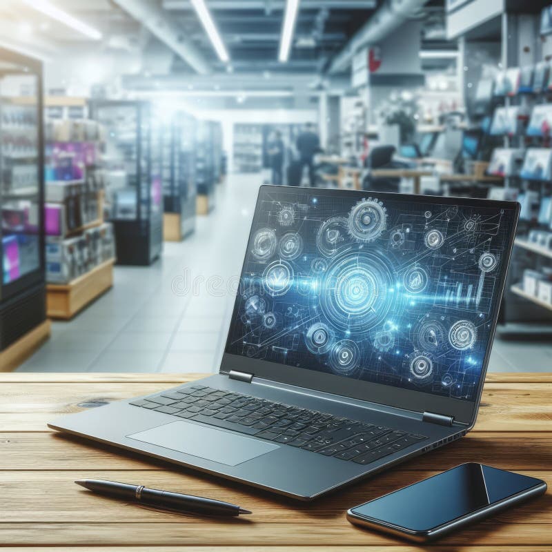 High-end Laptop Displayed in a Electronics Showroom Stock Illustration ...