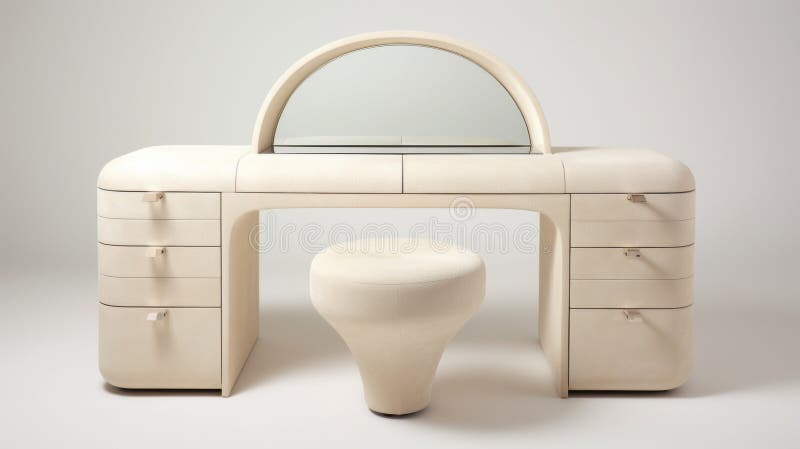 High End Large Modern Comfy Vanity Table in Light Beige Fabric Stock ...