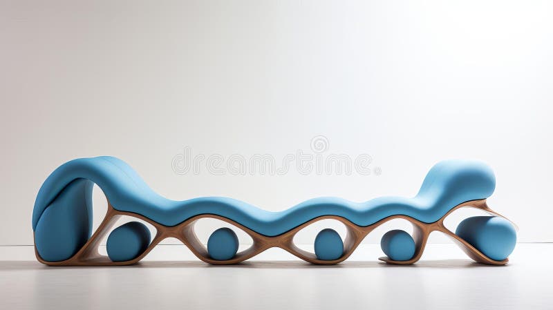 High-end Modern Fixed Organic Modular Bench in Blue Fabric Stock ...