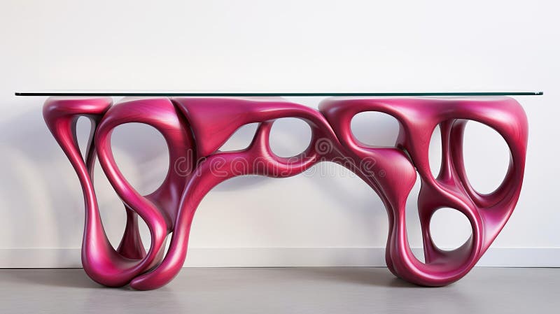 High-end Modern Organic Modular Console Table in Magenta Fabric Stock ...