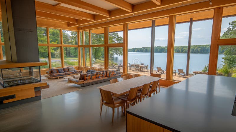 High-End Open-Concept Home Design with Island Kitchen Stock Image ...