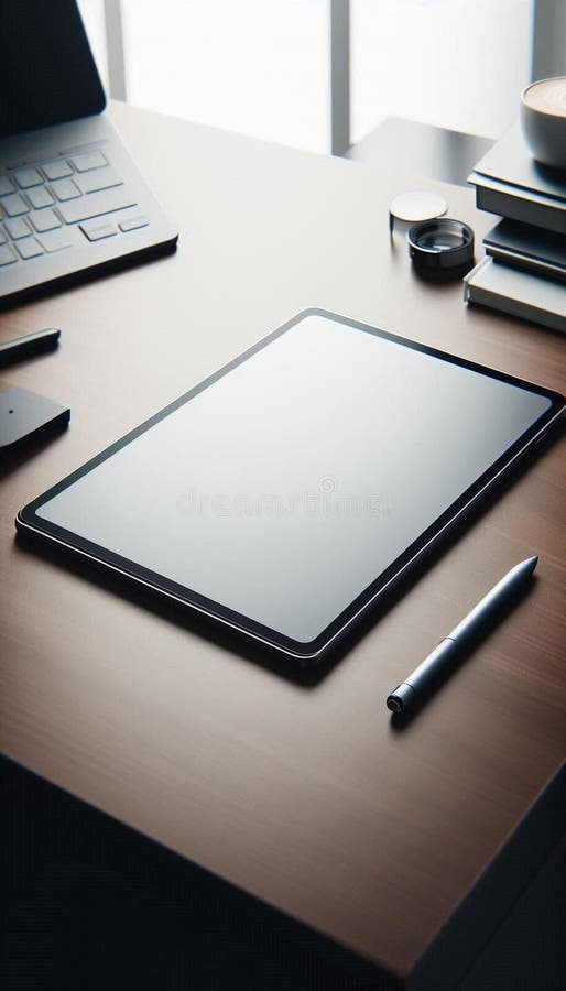 High-end Tablet Mockup with Blank Screen and Sleek Stylus on a Modern ...