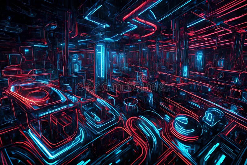 High-end Technology Abstract Background Featuring Blue and Red Lines ...