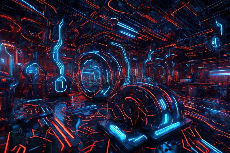 High-end Technology Abstract Background Featuring Blue and Red Lines ...