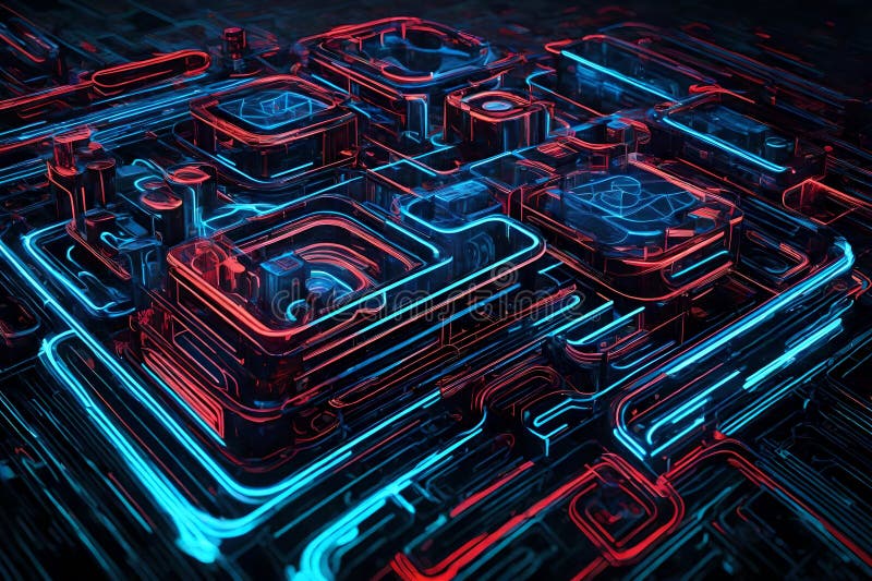 High-end Technology Abstract Background Featuring Blue and Red Lines ...