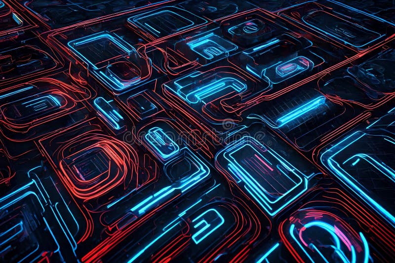 High-end Technology Abstract Background Featuring Blue and Red Lines ...