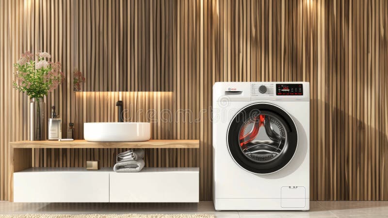 High End White Washing Machine with Black Led Display in a Minimalist ...