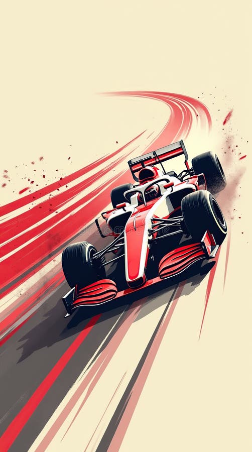 Dynamic Illustration of Formula 1 Car Racing on a Curved Track Stock ...
