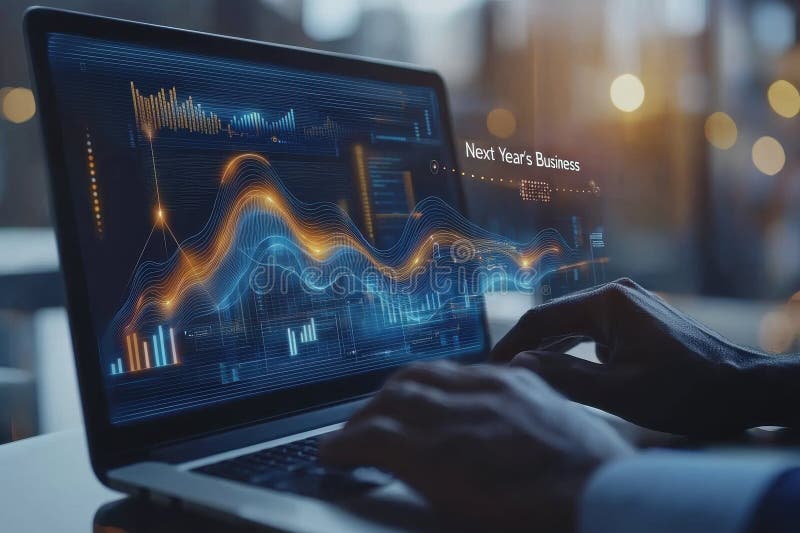 High Energy Motion Blur Effect on Business Analytics on Laptop Screen ...