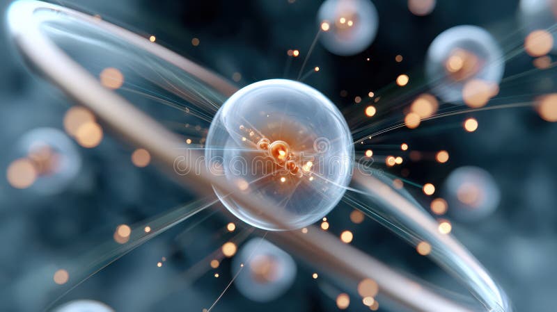 High-energy Particle Burst Inside Glowing Atom in Motion Render Stock Illustration ...