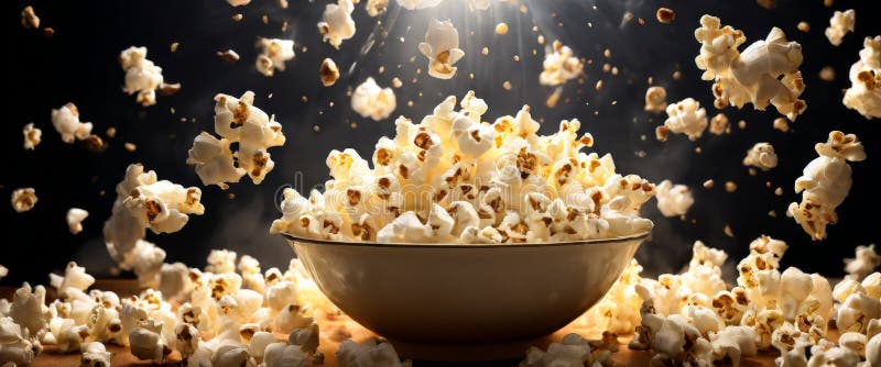 Dynamic Popcorn Explosion with Bowl Under Spotlight Stock Image - Image ...