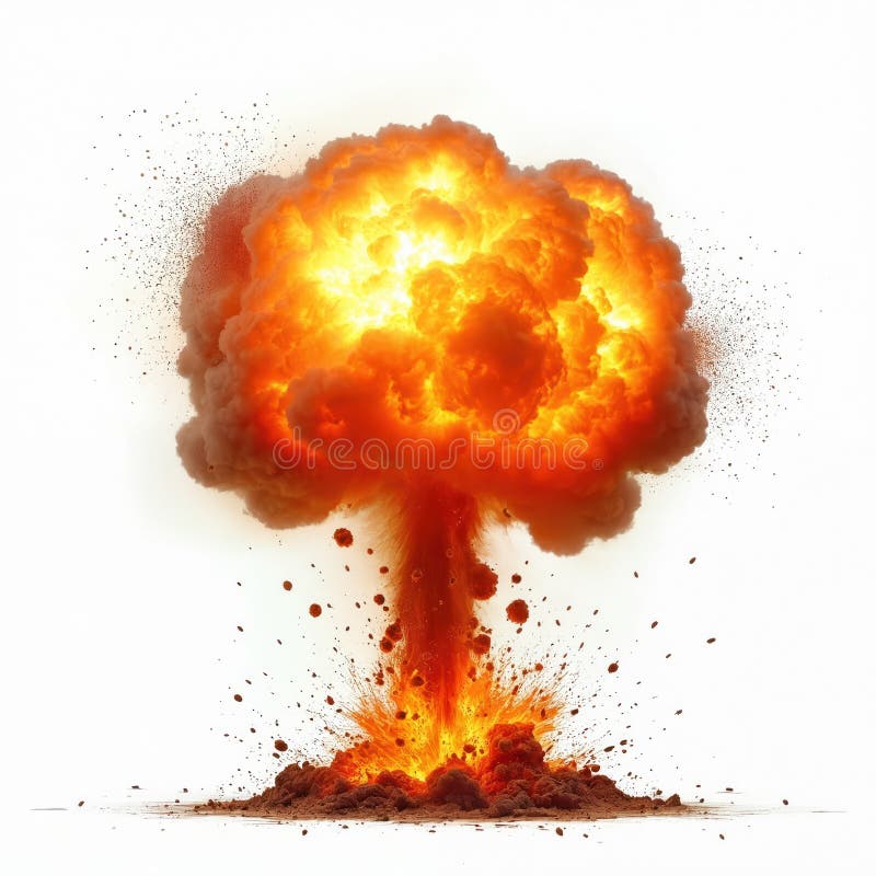 High Explosive Fire Bomb Explosion with Vibrant Orange Flames on White ...