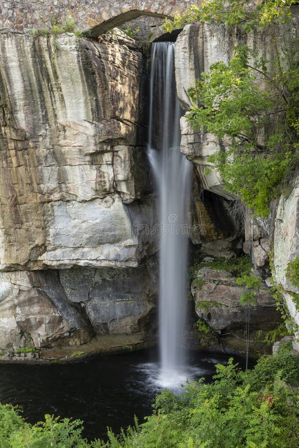 High Falls Waterfall Under Footbridge Stock Image - Image of rock ...
