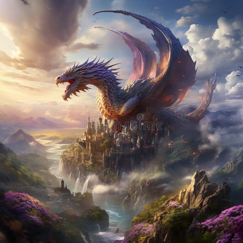 High Fantasy Dreamy Dragon Realm Kingdom Stock Illustration ...