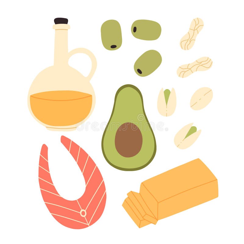 High Fat Foods. Macronutrients. Set of Foods Rich in Fat Stock Vector ...