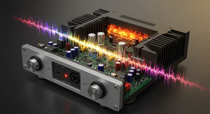 High-Fidelity Audio Amplifier with Internal Components and Sound Wave ...