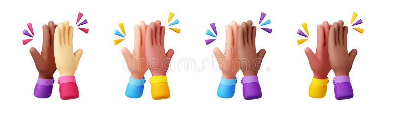 High Five 3d Render Multiracial Hands Gesture Stock Illustration ...