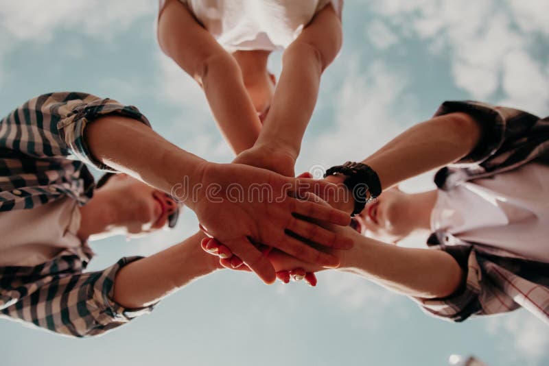 High Five Hand Gesture of Three Friends. Stock Photo - Image of gesture ...