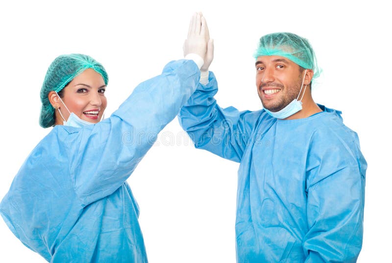 High Five Happy Surgeons Team Stock Photo - Image of happiness, medical ...